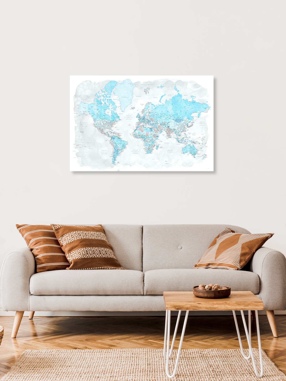 Rosana Laiz García wall art - 'Detailed world map in blue and gray ...