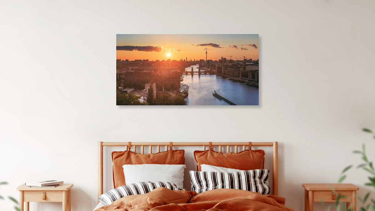 'Berlin Skyline Panorama Sunset Mediaspree' – Discover the wall art by ...