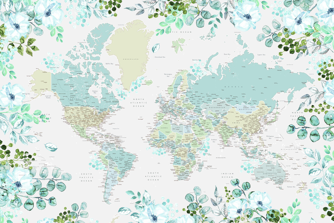 Rosana Laiz García - 'Detailed world map with greenery Marie ...